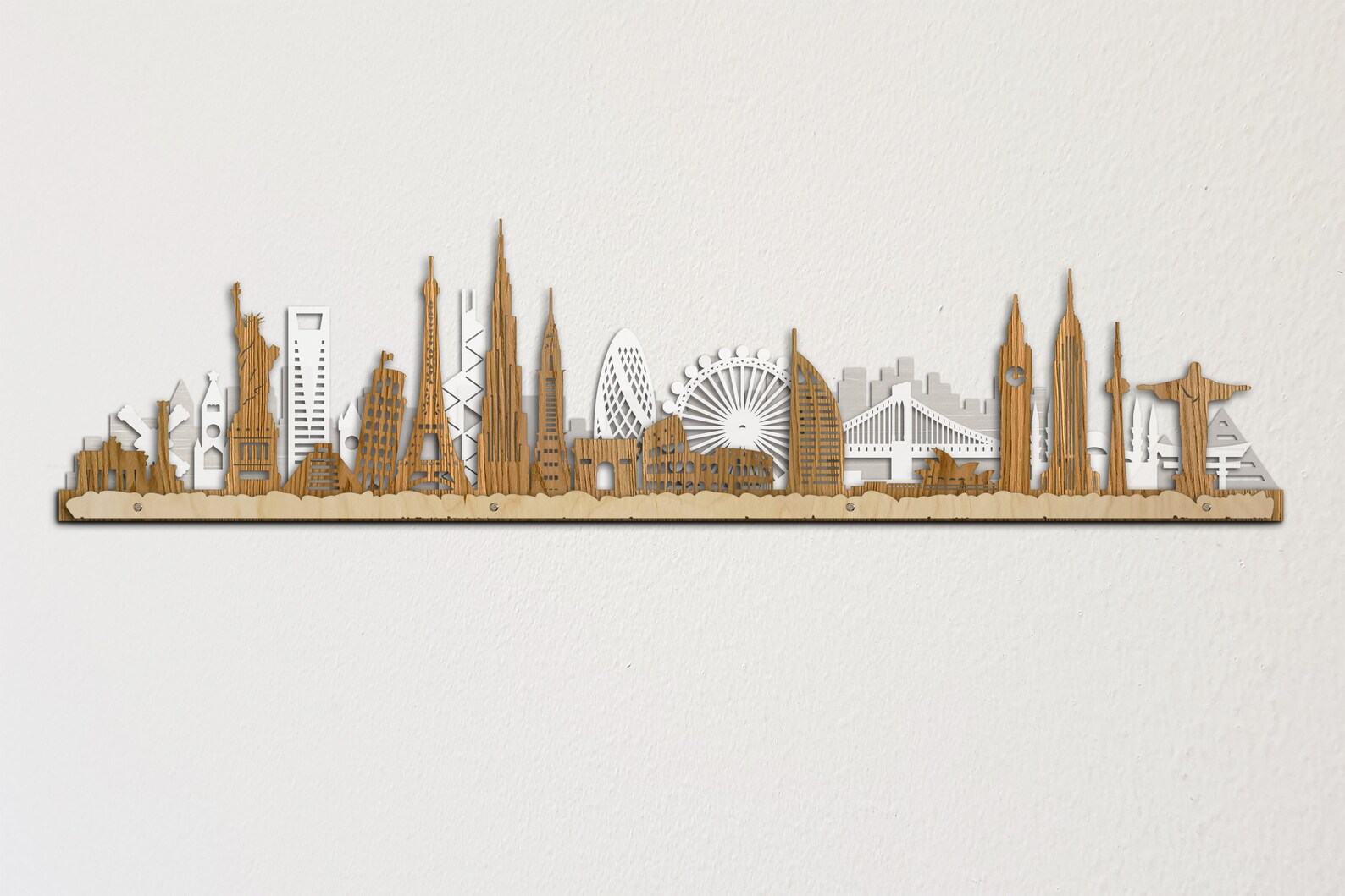 World 3d Skyline Layered Wooden Cityscape Laser Cut Wall Art | Etsy
