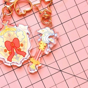 Clear Acrylic Magical Girl Moon Wand Accessory Keychain 2.5" L Pink ...