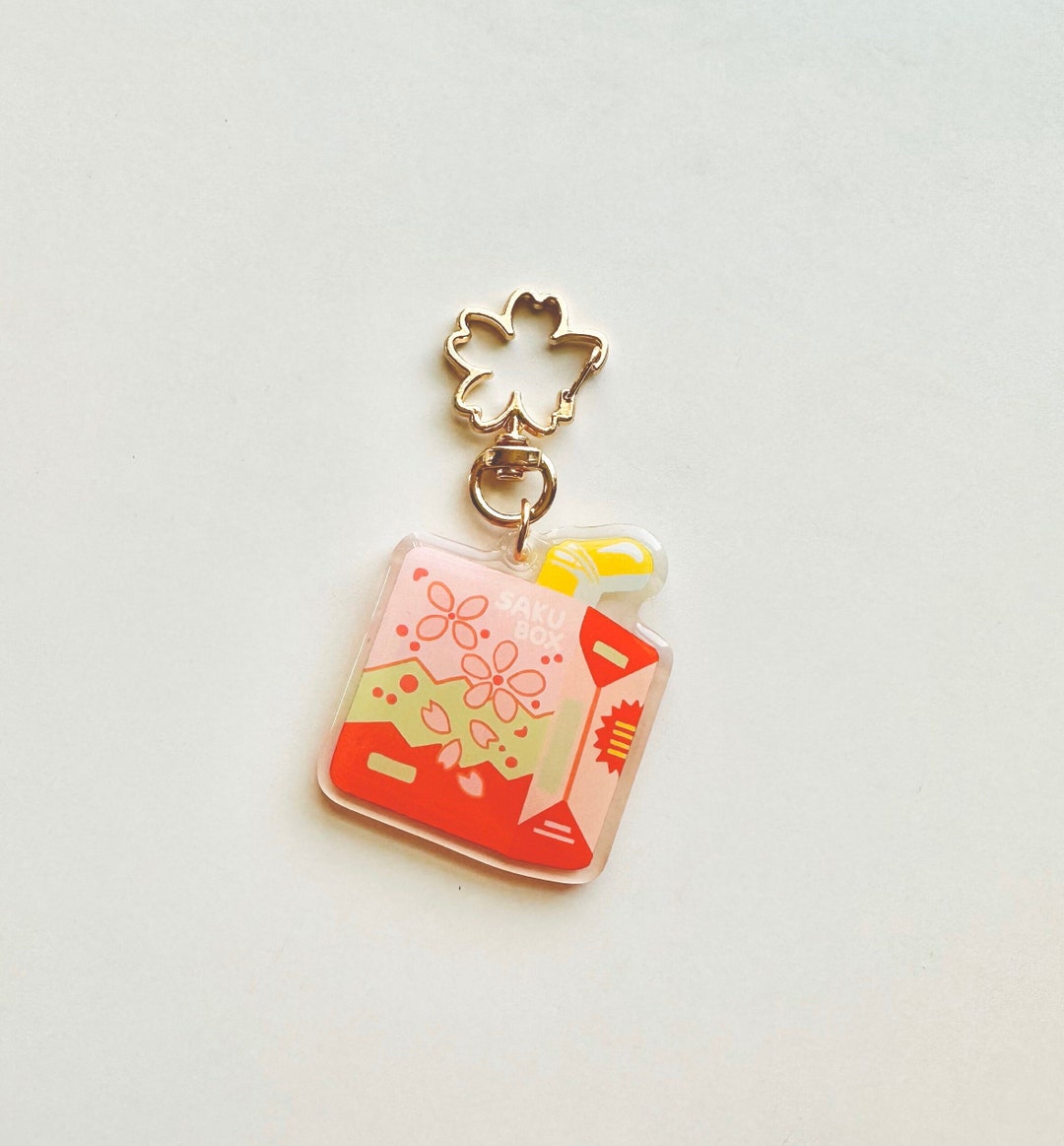 Epoxy Sakura Juice Acrylic Keychain 2"in. L Gold Cherry Blossom Key ...