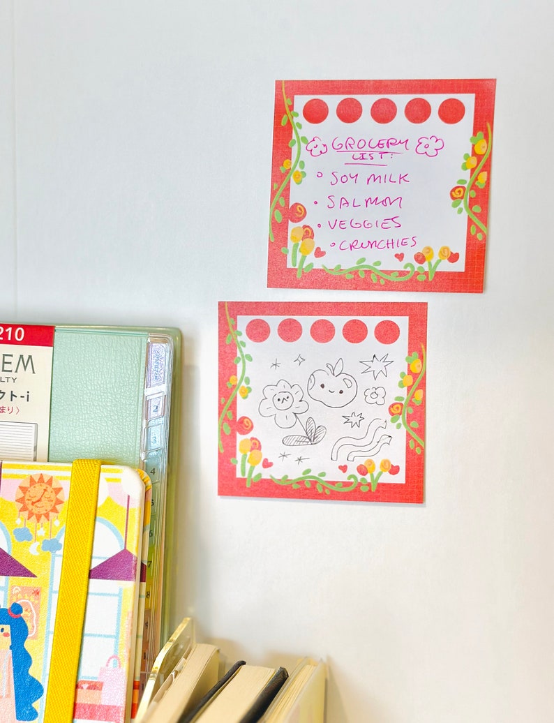 Red Floral Grid Sticky Memo Pad 3x3 L Sticky Notes for Journaling L ...