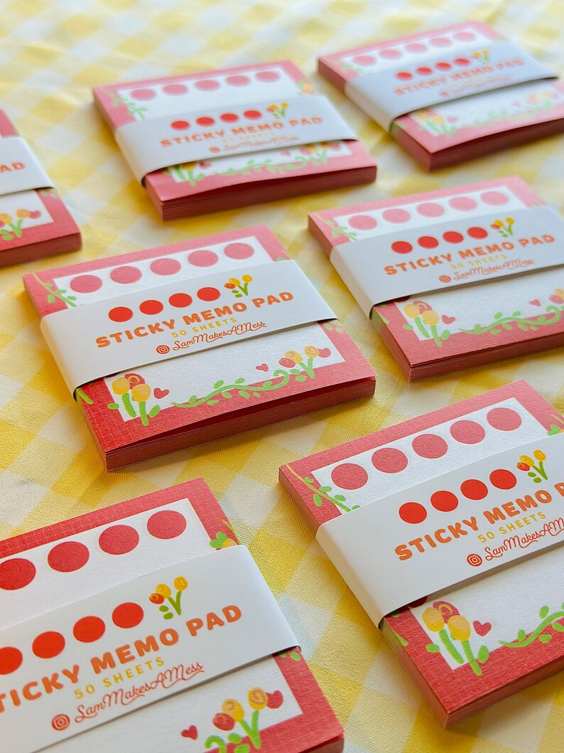 Red Floral Grid Sticky Memo Pad 3x3 L Sticky Notes for Journaling L ...