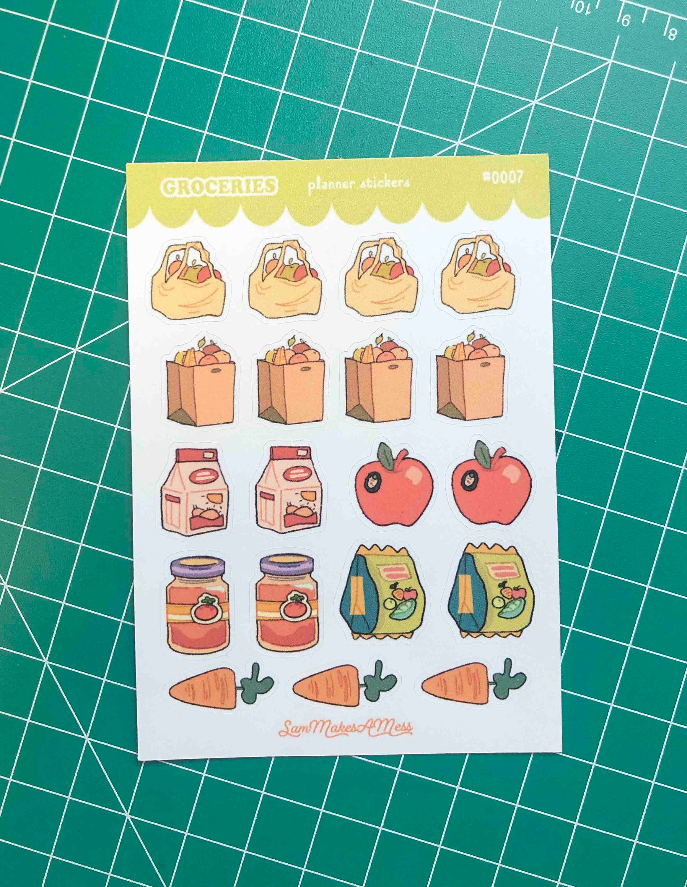 Grocery Shopping Planner Sticker Sheet Matte L Variety Stationery ...