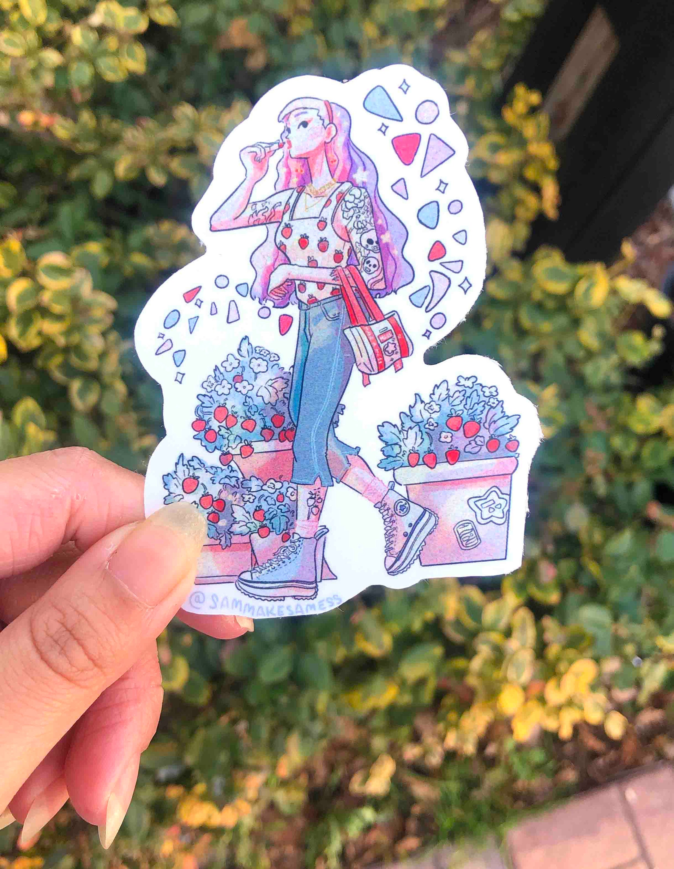 Strawberry Girl Kawaii Aesthetic Diecut Sticker L Waterproof Glossy ...