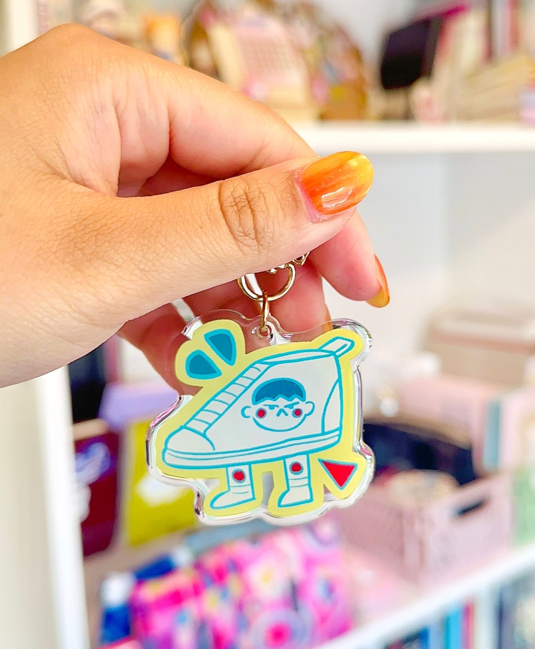 Epoxy Angry Shoe Clear Acrylic Keychain 2"in. L Gold Hook Key Ring ...