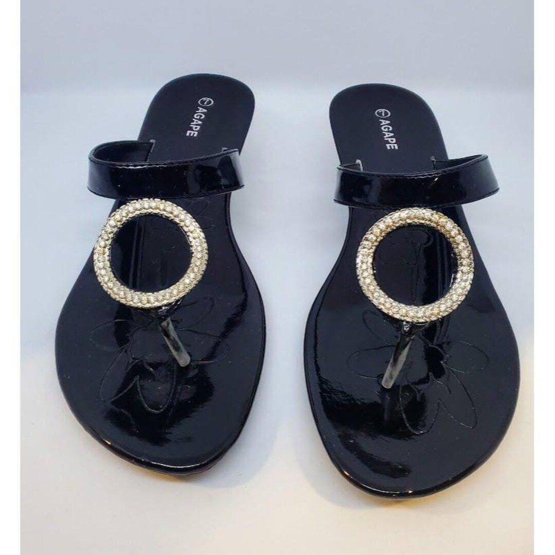 Vintage Agape Women's Patent Leather Sandals W/ Kitten Heels and ...