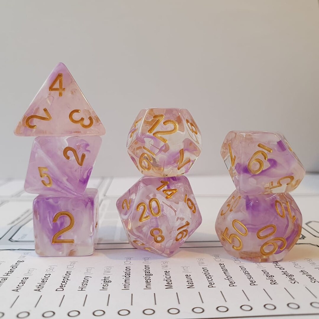 Lilac Smokey Dungeons and Dragons Polyhedral Dice Set - Etsy