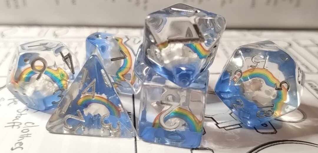 Rainbow and Clouds Blue DND RPG 7 Piece Dice Set - Etsy