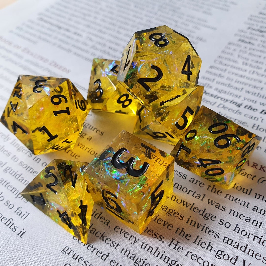 Radiant Yellow Dungeons and Dragons 7 Pieces Polyhedral Resin Dice Set ...