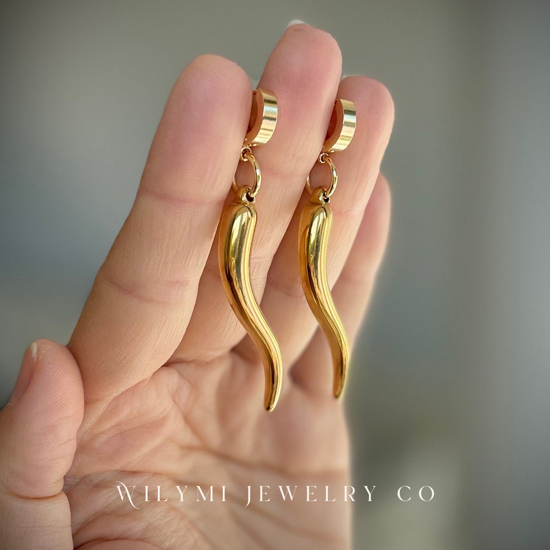 CORNICELLO Chilli Pepper Earrings | Gold Stainless Steel | Evil Eye ...