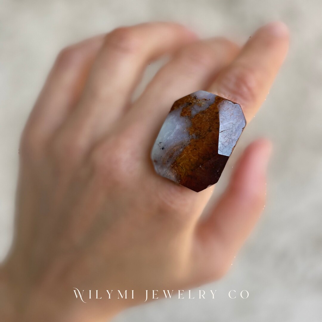 GREEN WITHOUT ENVY Dark Stone Ring Brown With Green and Coloured Flecks ...