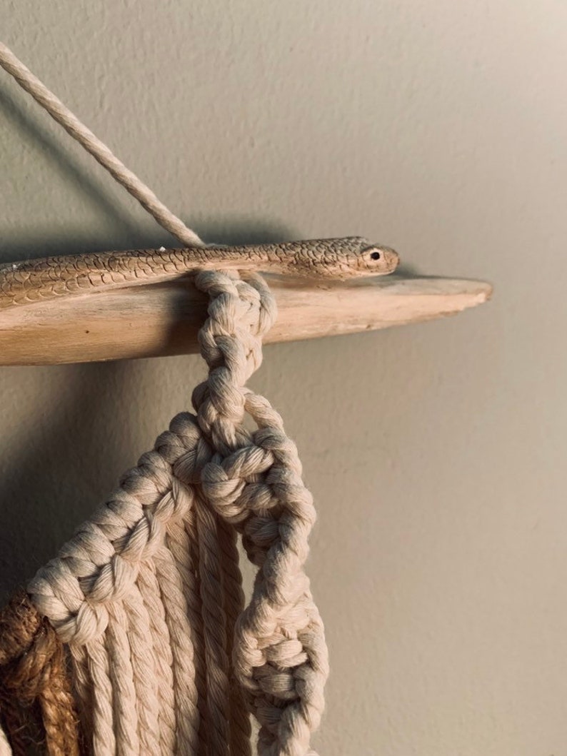 Hand Carved Snake With Hanging Macreme - Etsy