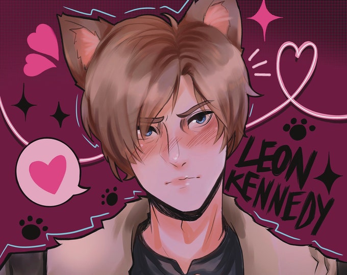 Cute Leon Kennedy Cat Ears Resident Evil 4 Print - Etsy