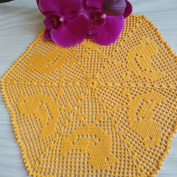 Easter crochet doily chicken doily Easter decor yellow | Etsy