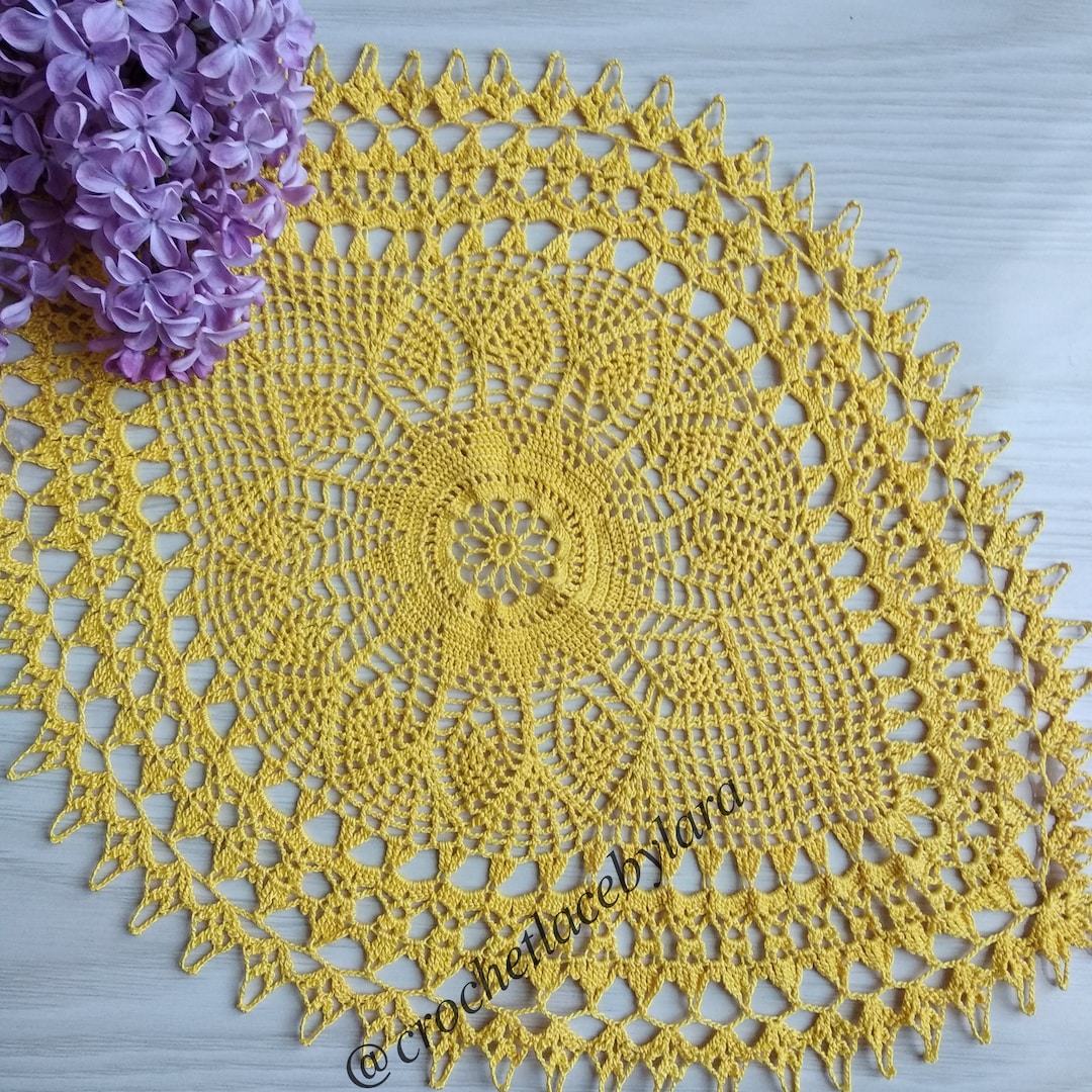 Yellow Crochet Doily, Oval Cotton Lace, Handmade Home Decor (10x14 ...
