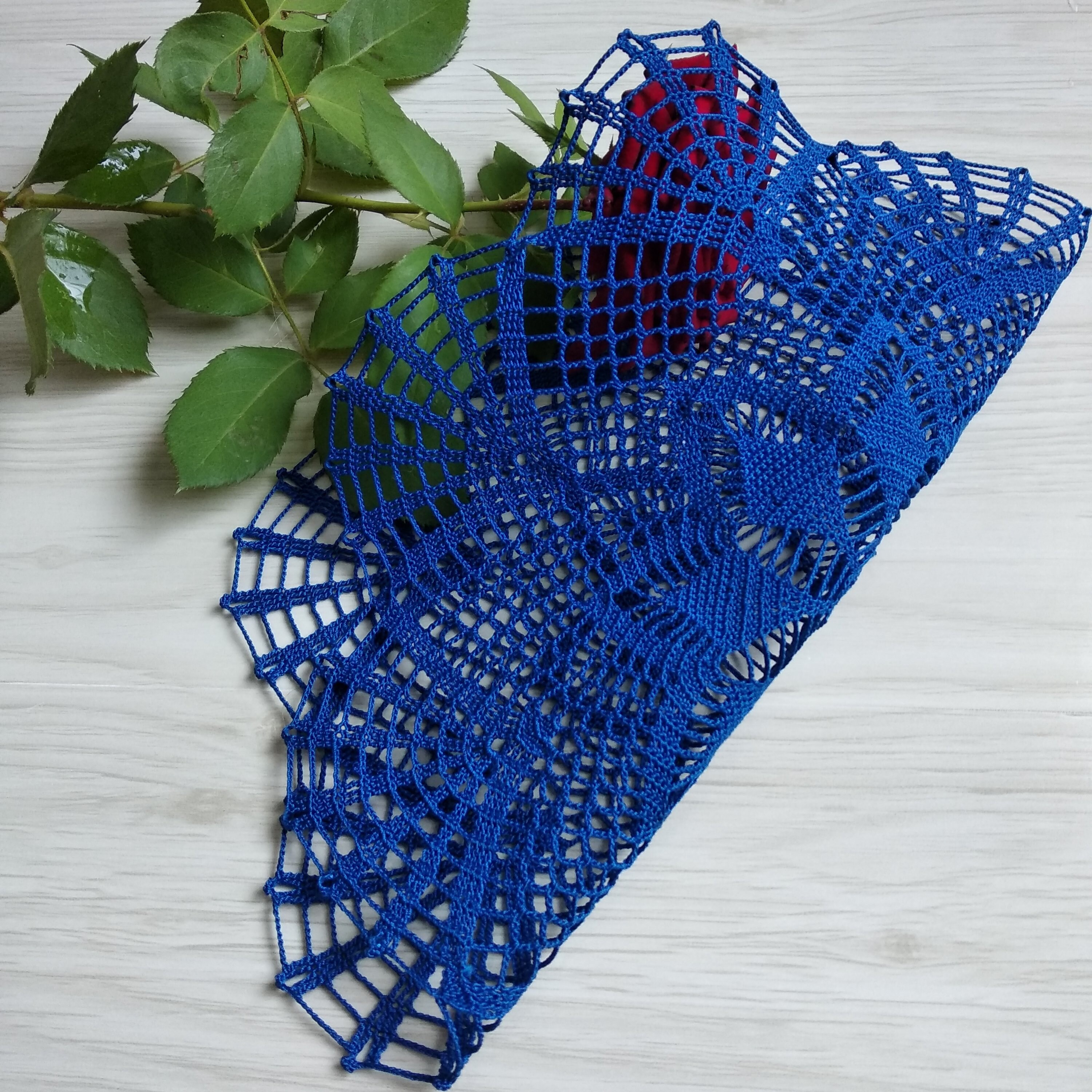 Dark Blue Crochet Doily, Floral Round Doily, Crochet Lace Doily, Blue ...