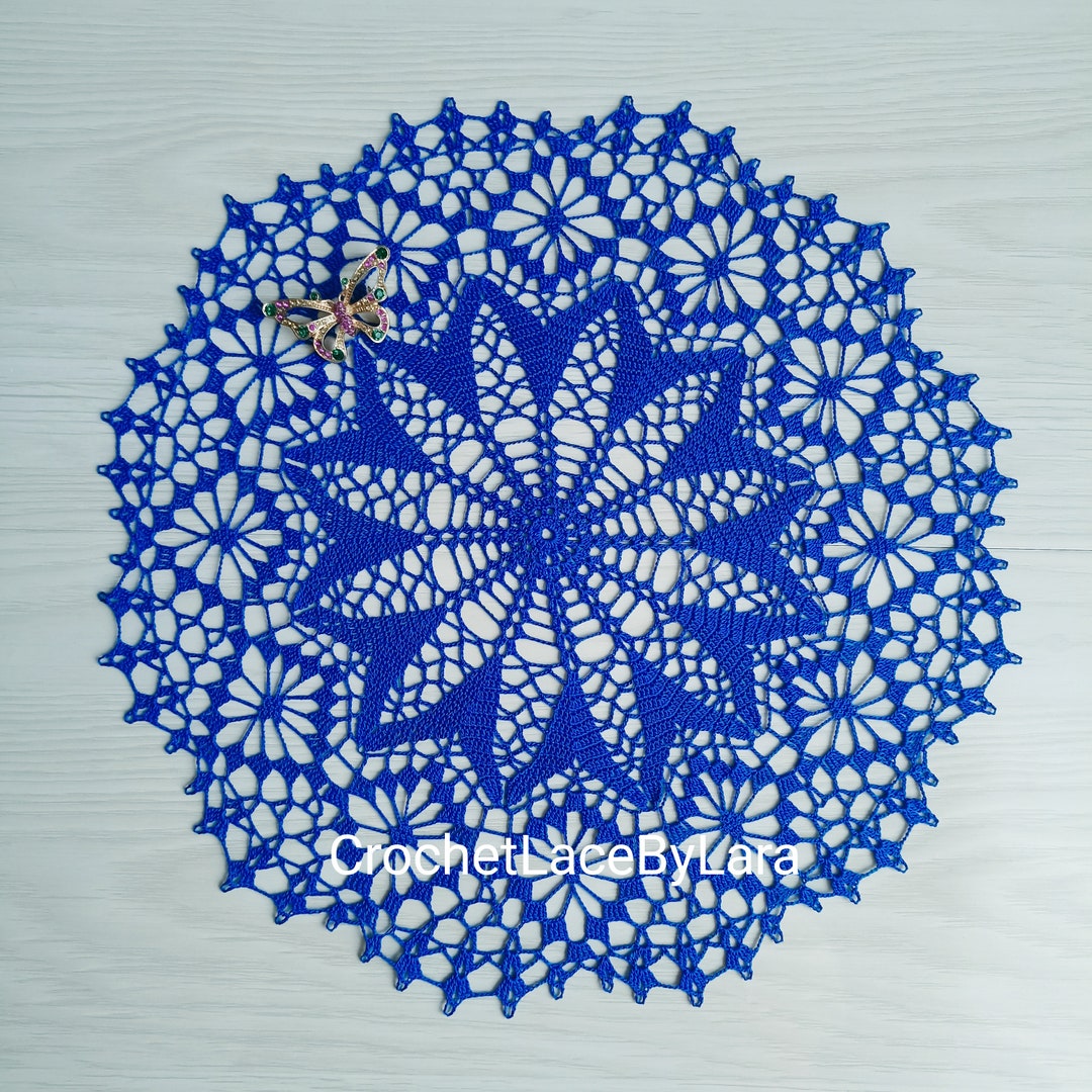 Handmade Floral Crochet Doily, Dark Blue Lace, 13 Inch - Etsy