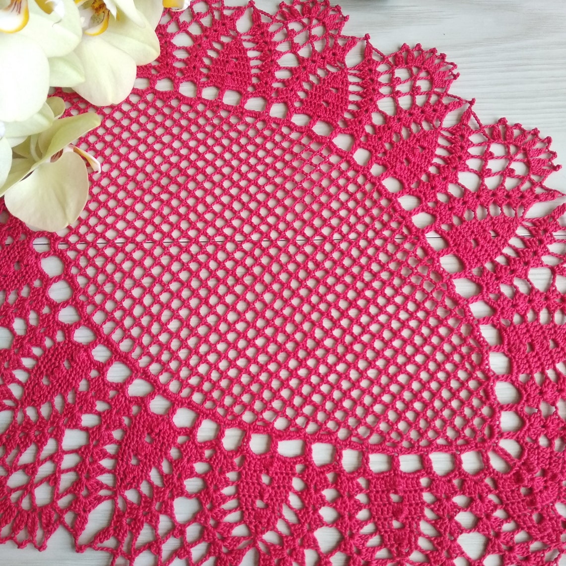 Christmas crochet doily red oval doily floral doily red | Etsy