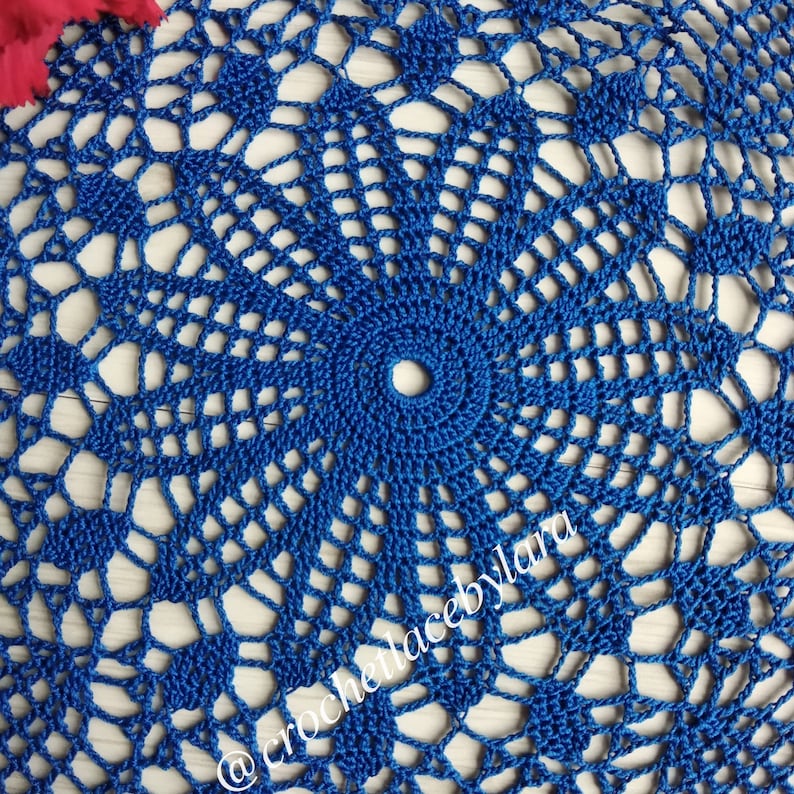 Blue Crochet Doily, Floral Round Doily, Crochet Lace Doily, Ukrainian ...