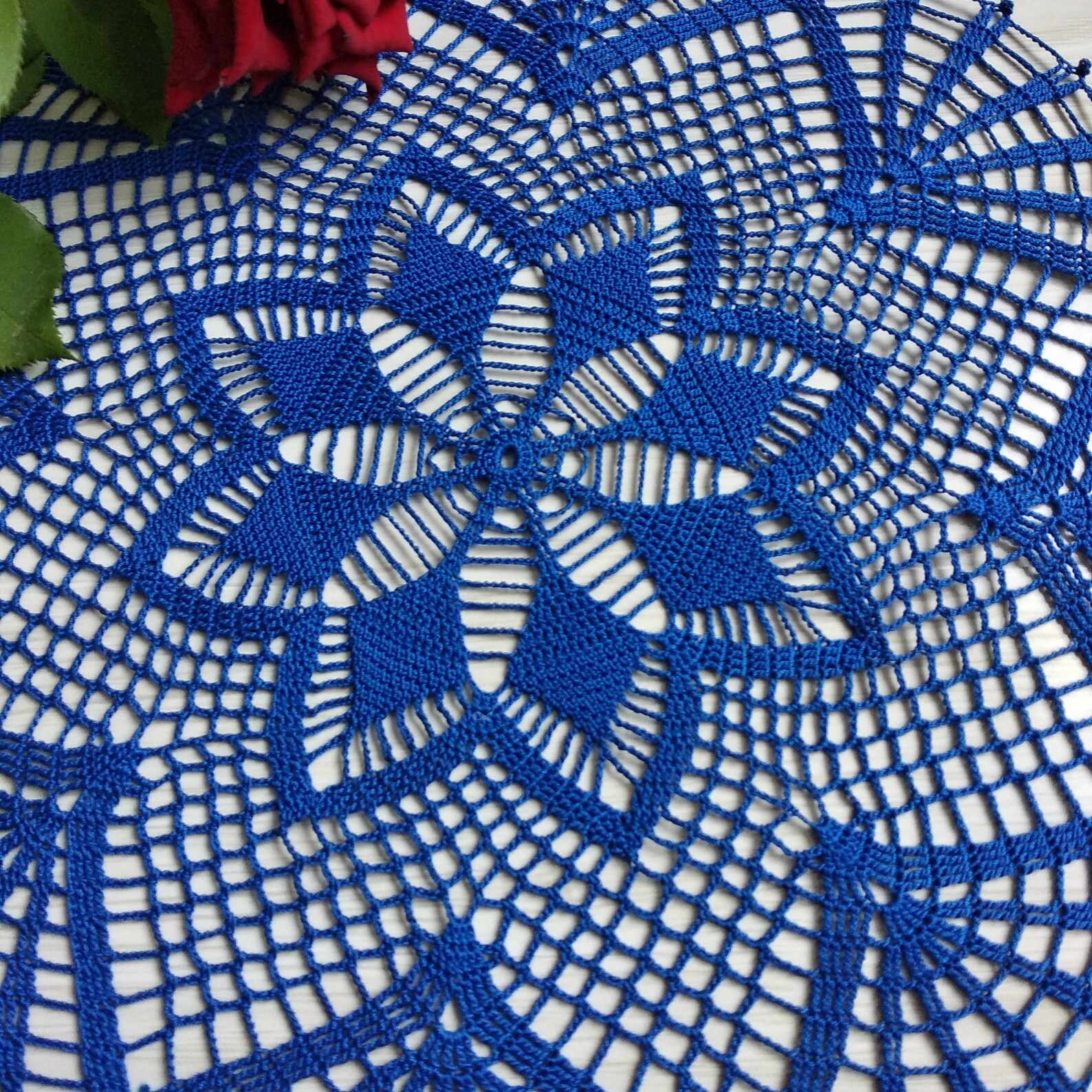 Dark Blue Crochet Doily, Floral Round Doily, Crochet Lace Doily, Blue ...