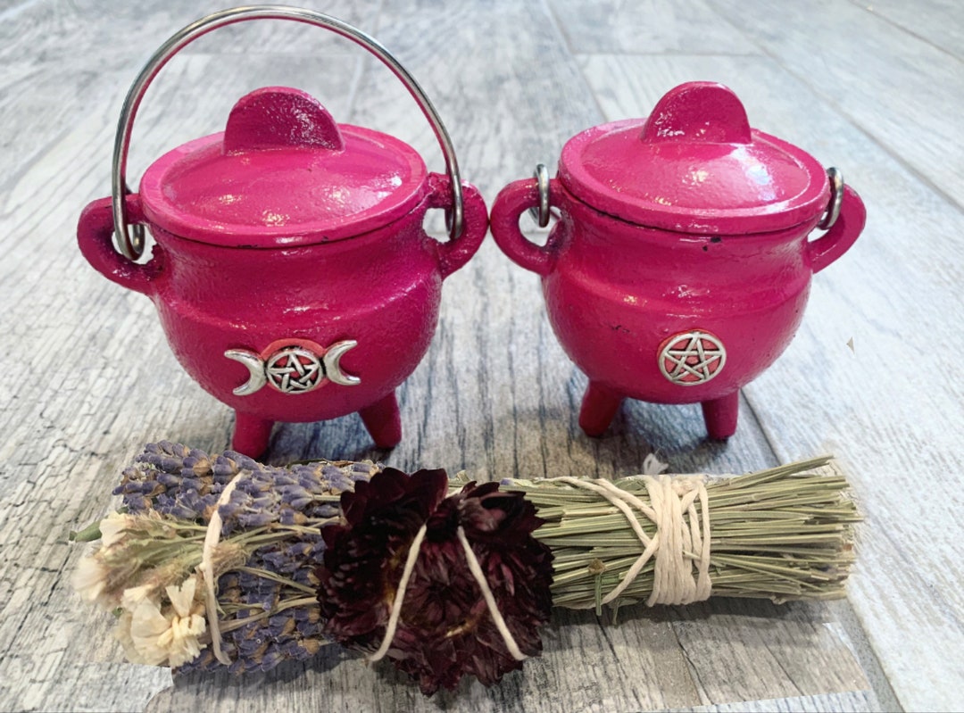 Pink Cauldron With Lid | You Choose Pentacle or Triple Moon Design - Etsy