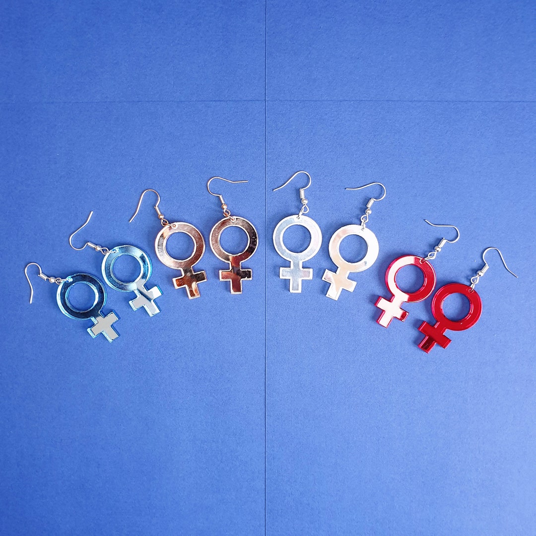Female Symbol Glitter or Metallic Earrings. Multiple Colours Acrylic ...