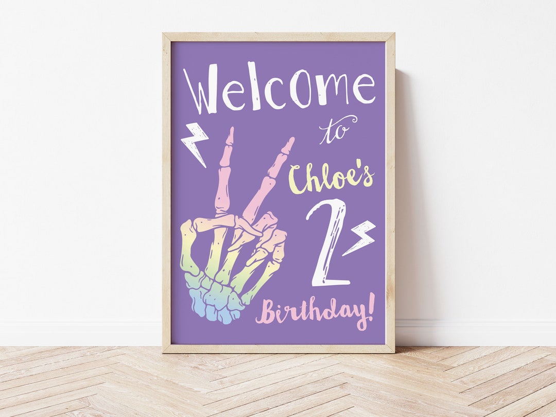 Rad TWO the Bone Welcome Sign, 2nd Birthday Girl, Halloween Birthday ...