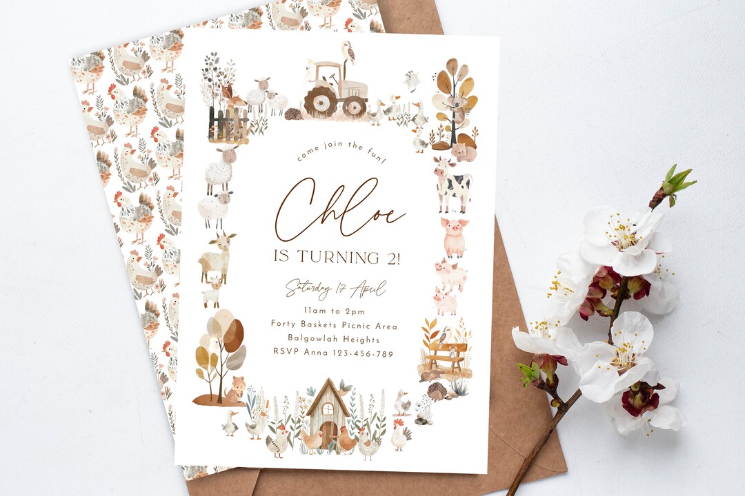 Australian Farm Animal Invite, Editable Template Aussie Petty Farm ...