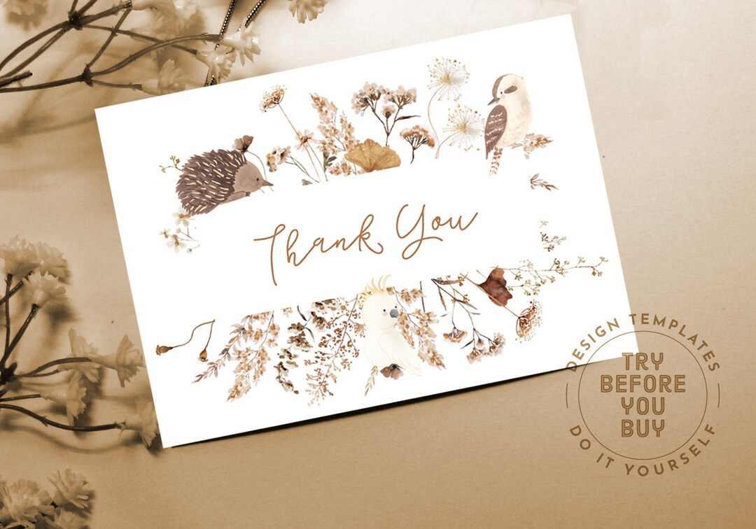 Thank You Card Australian Animals | Thank You Gift Card | Wild Flowers ...