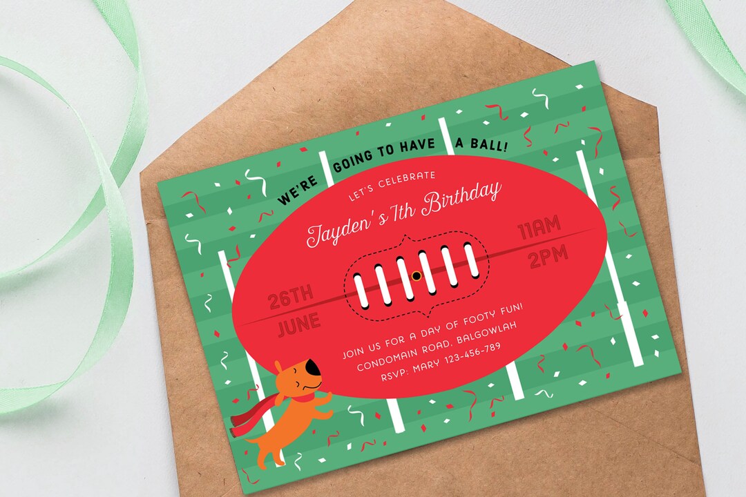 AFL Footy Invitation, Australian Rules Football Party Invite, Sherrin ...