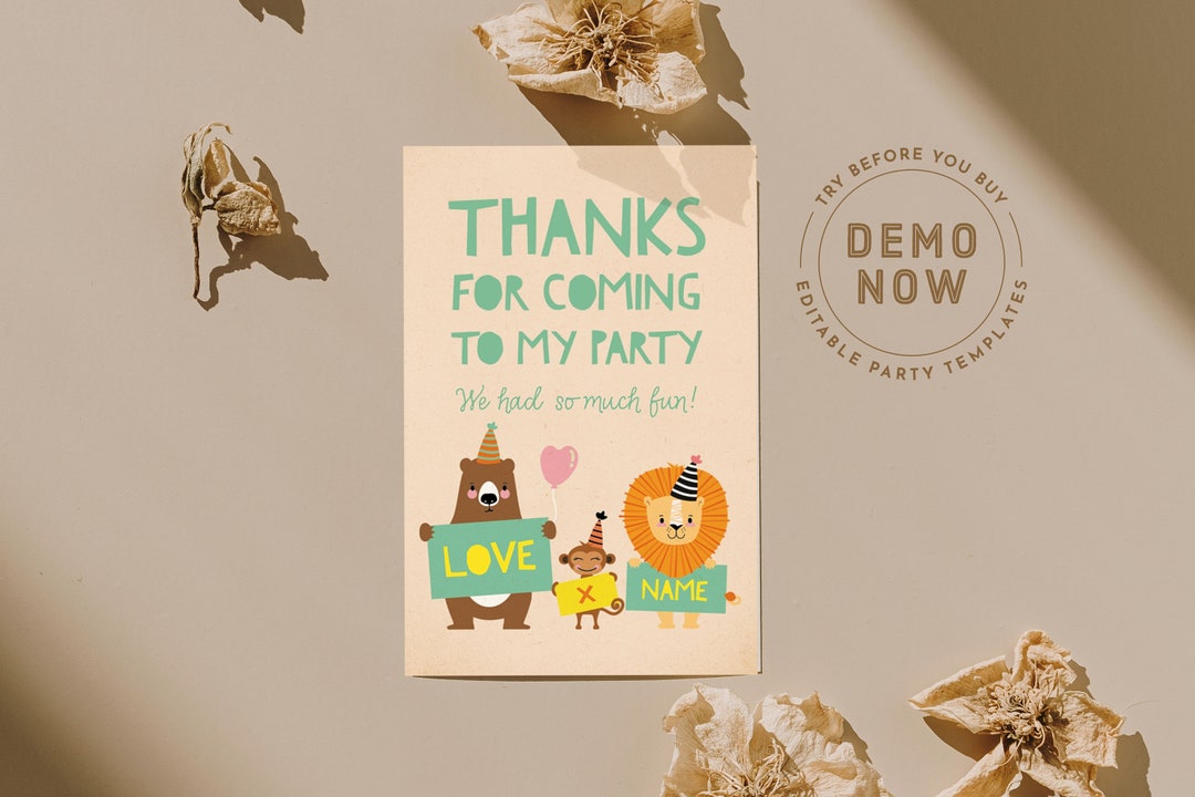 Wild Animal Gift Tag: Kids Birthday Party Thank You (editable DIY) - Etsy