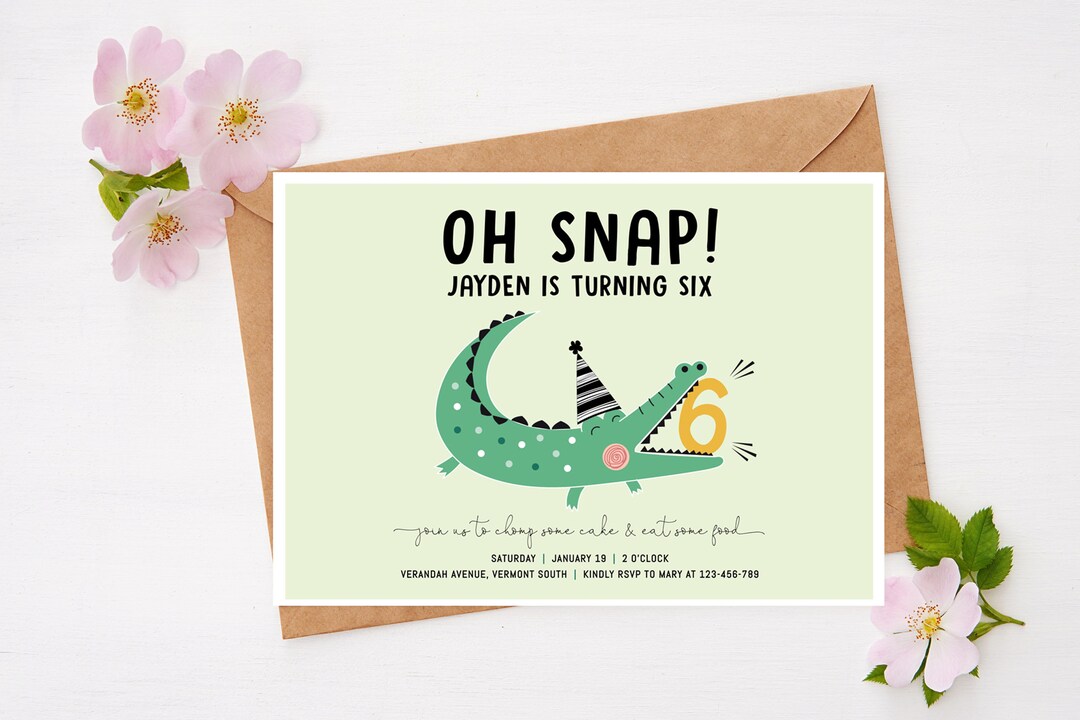 Crocodile Birthday Invitation, Editable Modern Alligator Crocodile, Oh ...