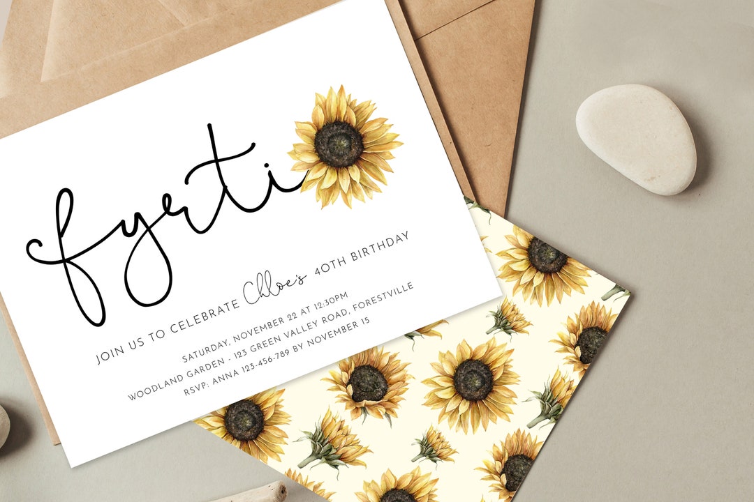 Swedish Forty Birthday Invite, Sunflower 40 Birthday Party Editable ...