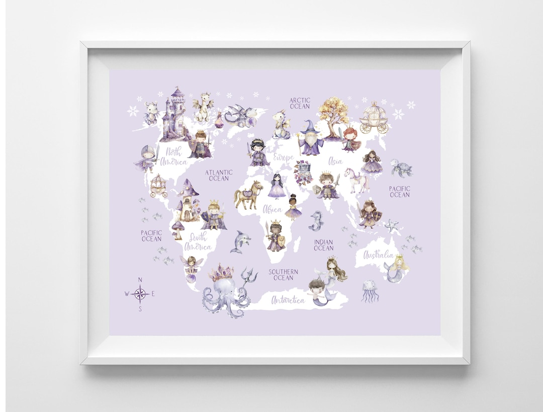 Knights Dragons World Map, Children's Magical World Map, World Map ...