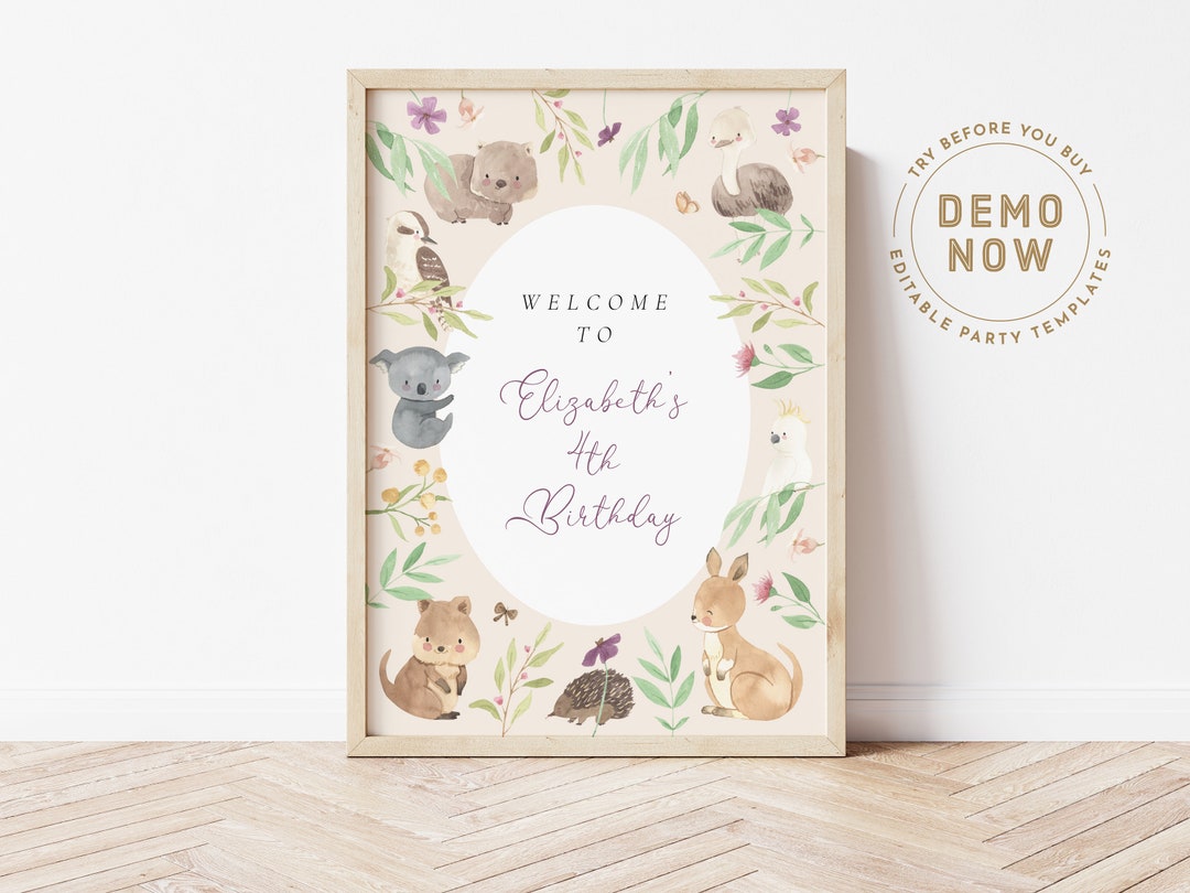 Australian Animal Birthday Party Sign | Editable Welcome Sign | Cute ...