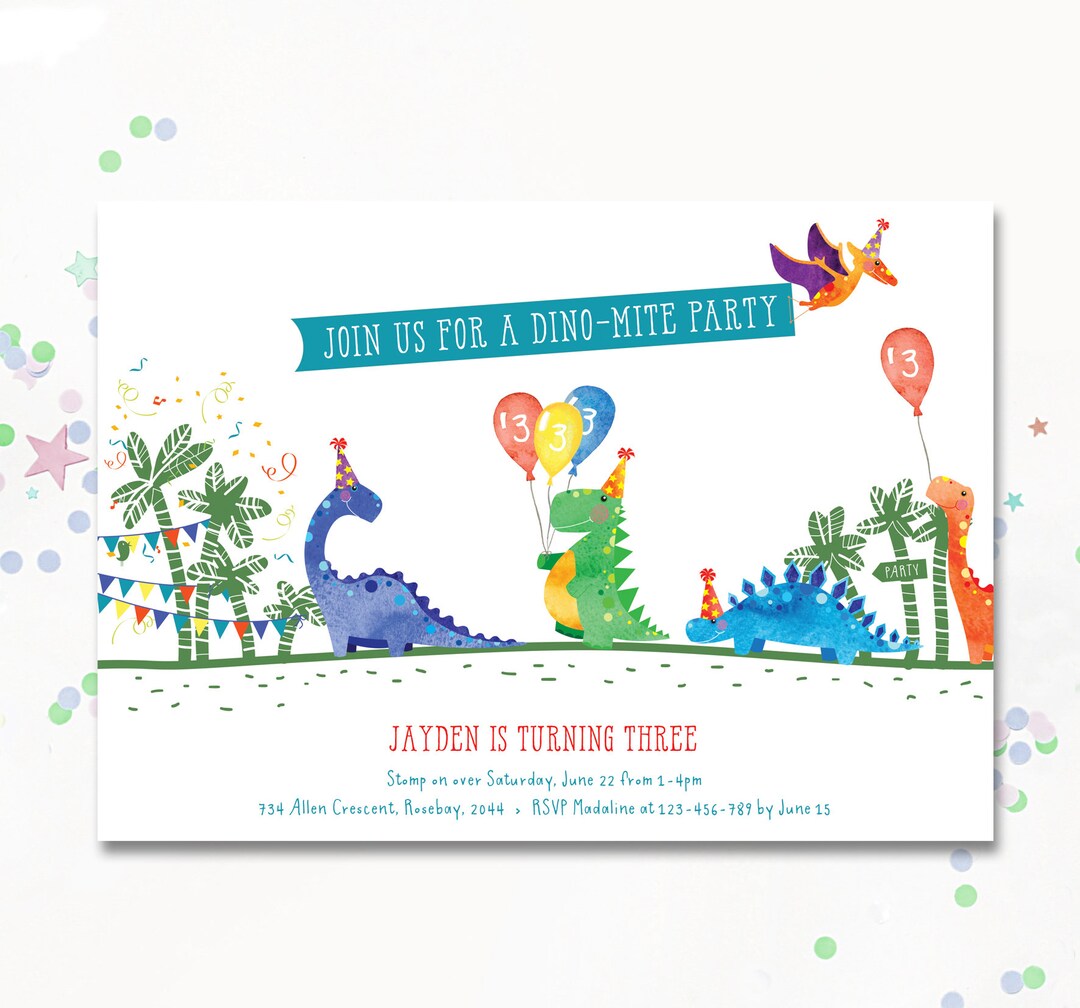 Dinosaur Birthday Party Invite Dinosaur Invitation Dinosaur - Etsy