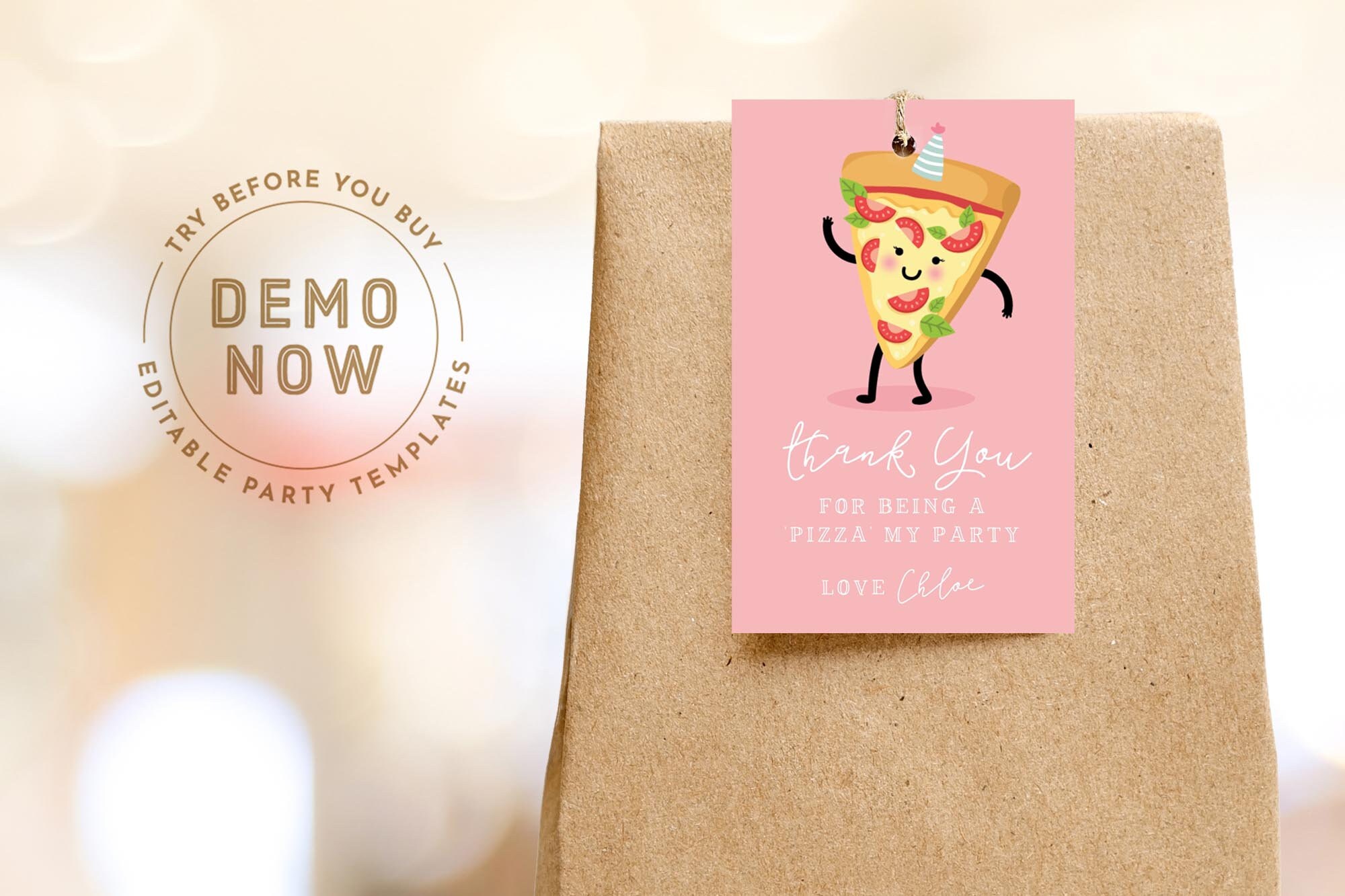 Pizza Party Thank You Card, Pizza Birthday Party Favors, Girls Pizza ...