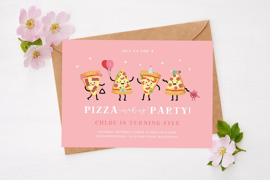 Pizza Party Birthday Invitation, Pizza Party, Printable Girls Pizza ...