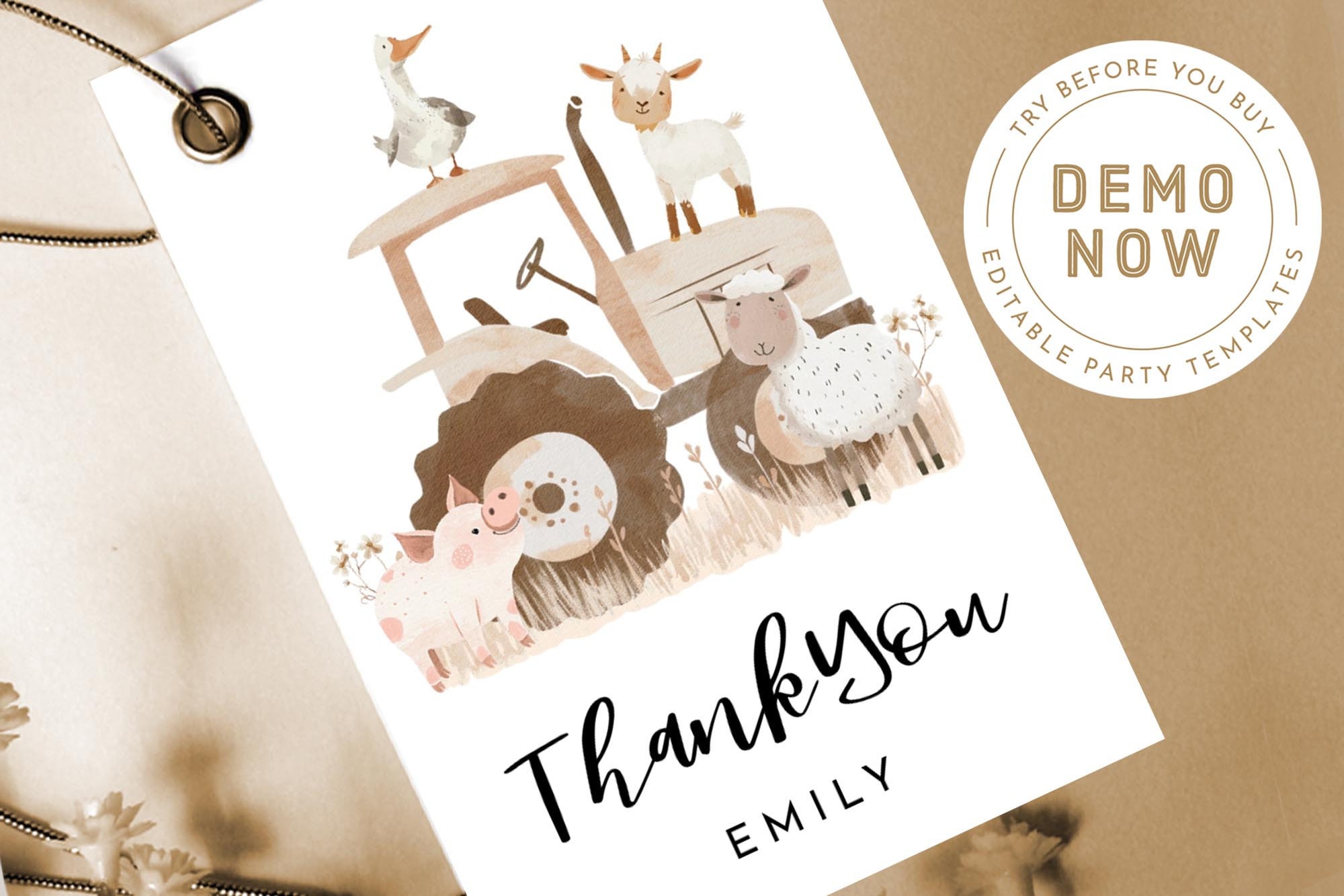 Farm Animal Birthday Thank You Favor Tags, Editable Farm Gift Tag, Farm ...