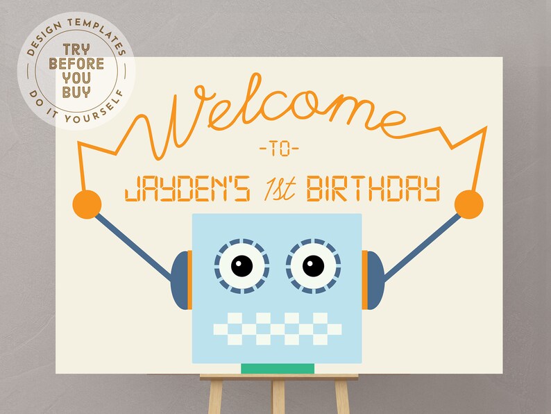 Robot Welcome Sign Editable, Boys Birthday Party Decor, Gears up Sign ...