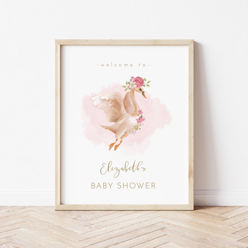 Letrero de bienvenida para baby shower con diseño de cisne para niña ...