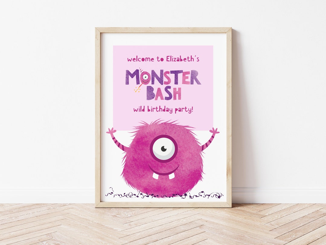 Little Monster Birthday Welcome Sign, Monster Sign Editable Template ...