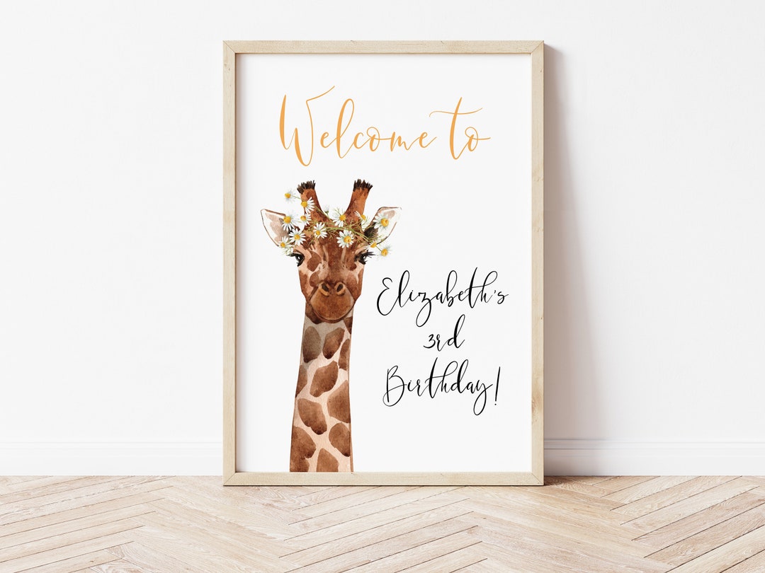Giraffe Welcome Sign Template, Editable Party Sign Girls Bday, Safari ...