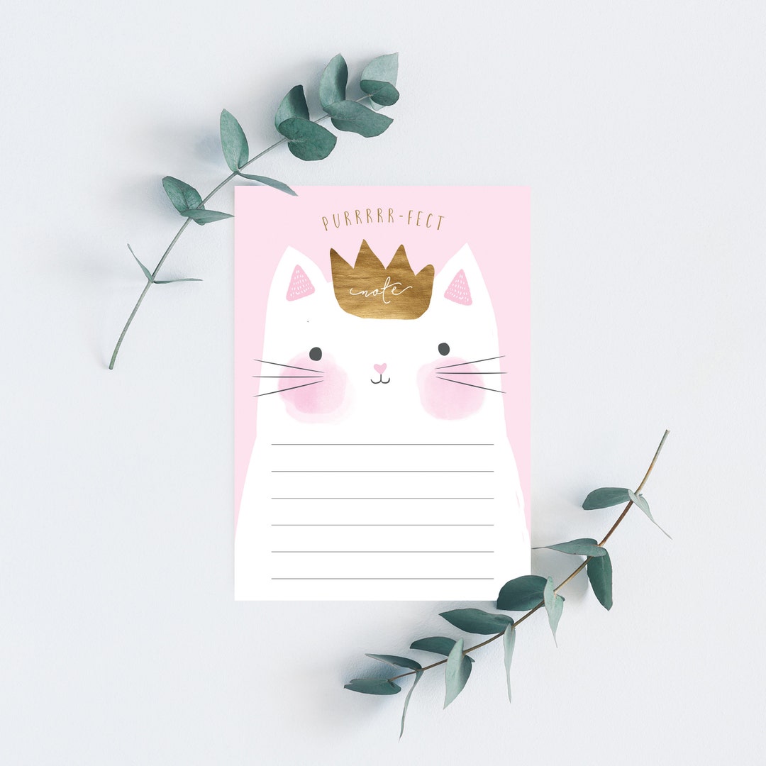 Kitty Cat Stationery, Pink Gold Cute Cat Printable Writing Paper ...