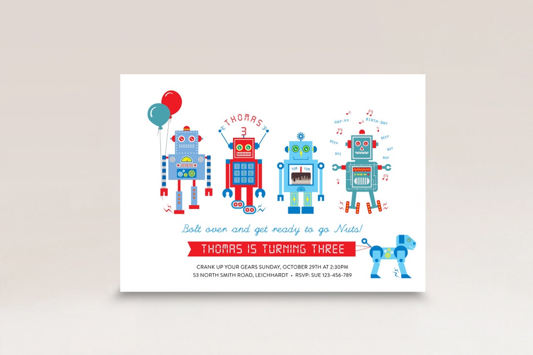 Robot Birthday Invitation | Robot Party | Robot Theme | Modern ...