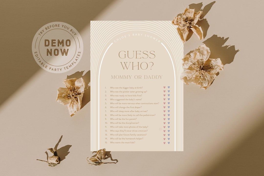 Guess Who Baby Shower Game | Editable Template Guess Who Baby Game | Beige White Arch Modern ...