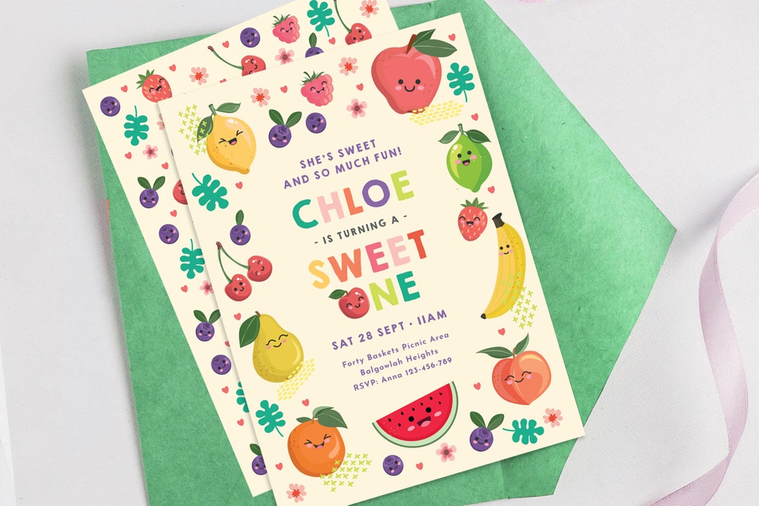 Berry Sweet First Fruit Birthday Invitation, Cute Fruits, Summer ...