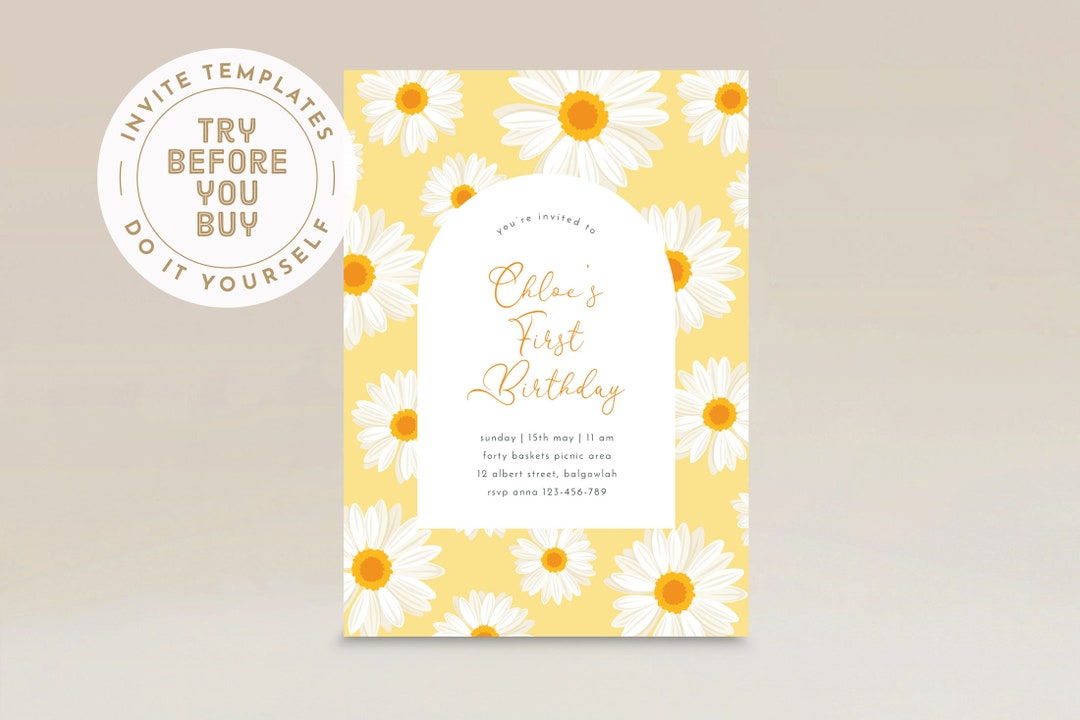 Daisy Birthday Invite Editable Template | Girls Birthday Daisy Party ...