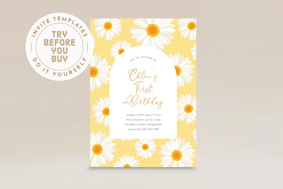 Daisy Birthday Invite Editable Template Girls Birthday Daisy | Etsy