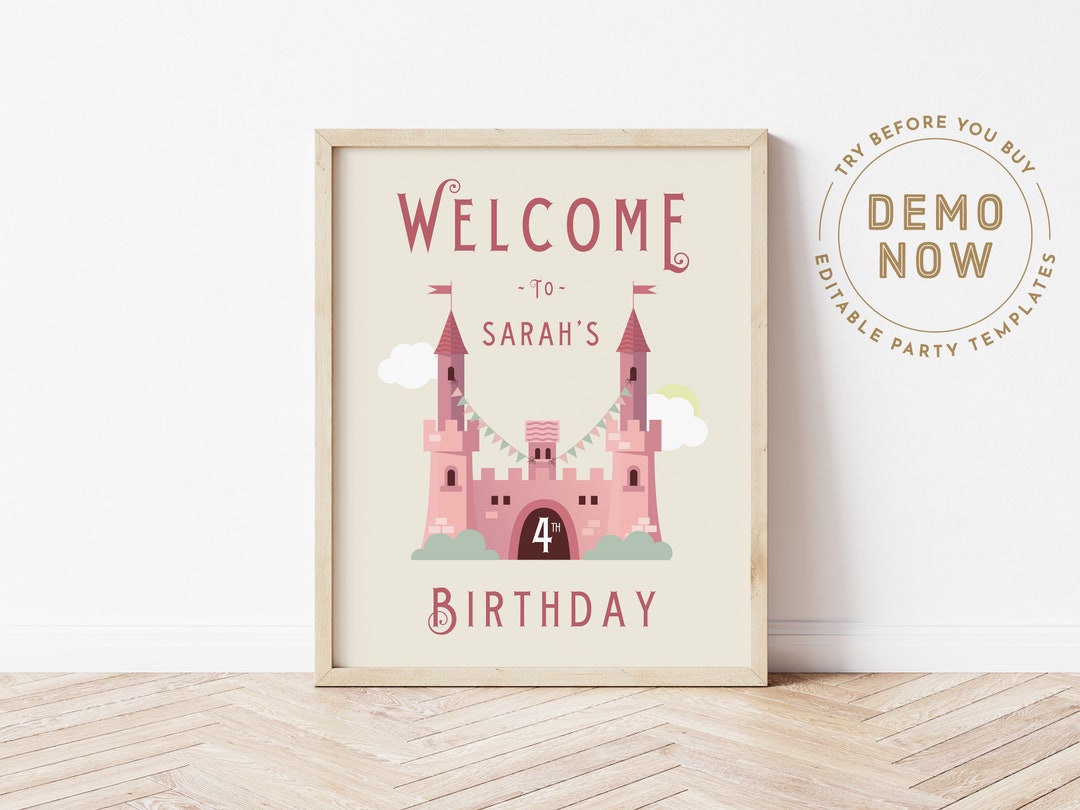 Princess Castle Welcome Sign Birthday Party | Editable File | Girls ...
