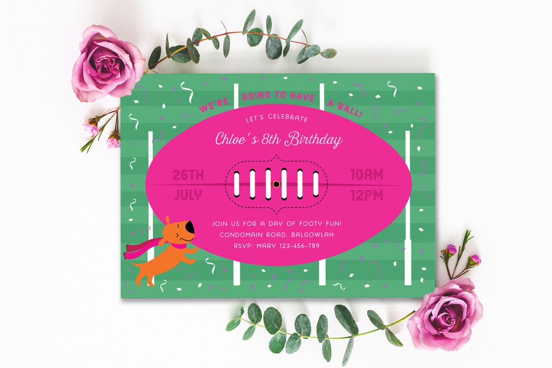 AFL Football Birthday Party Invite Girl, Women and Girls Footy, Aussie ...